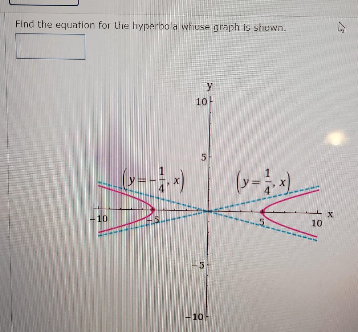 Solved Find the equation for the hyperbola whose graph is | Chegg.com