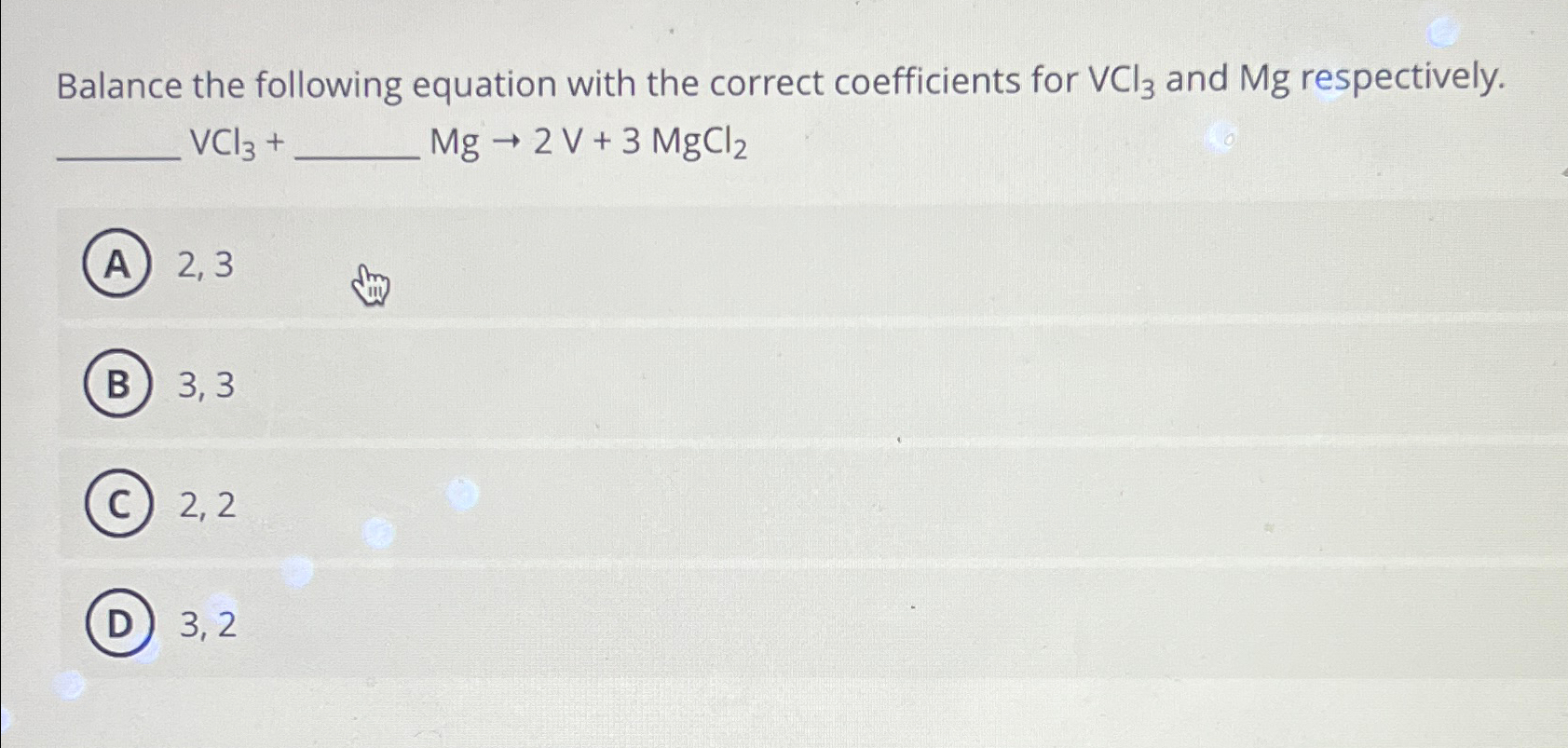 Solved Balance the following equation with the correct | Chegg.com