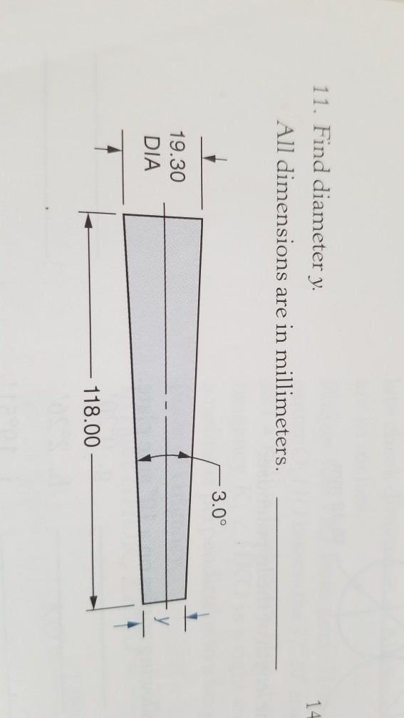 Solved 14 11. Find diameter y. All dimensions are in | Chegg.com