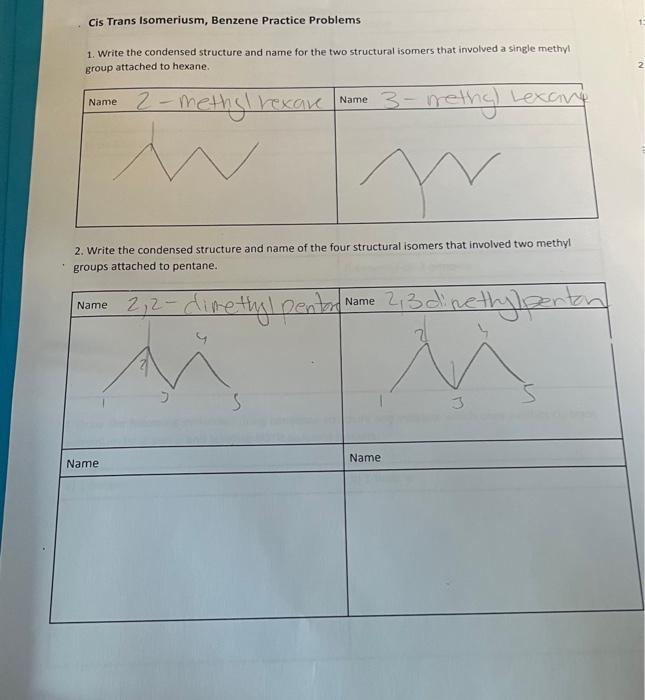 Solved Cis Trans Isomeriusm, Benzene Practice Problems 1. | Chegg.com