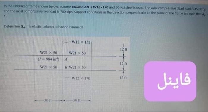 Solved In the unbraced frame shown below, assume column AB | Chegg.com