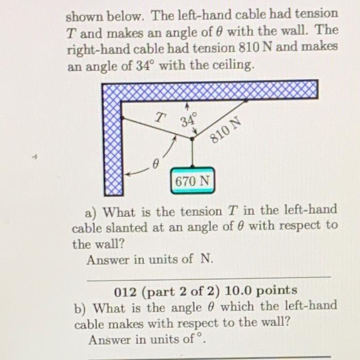 Solved shown below. The left-hand cable had tension T and | Chegg.com