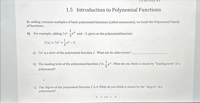 Solved 1.5 Introduction to Polynomial Functions By adding | Chegg.com