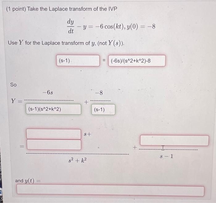 Solved (1 point) Take the Laplace transform of the IVP | Chegg.com
