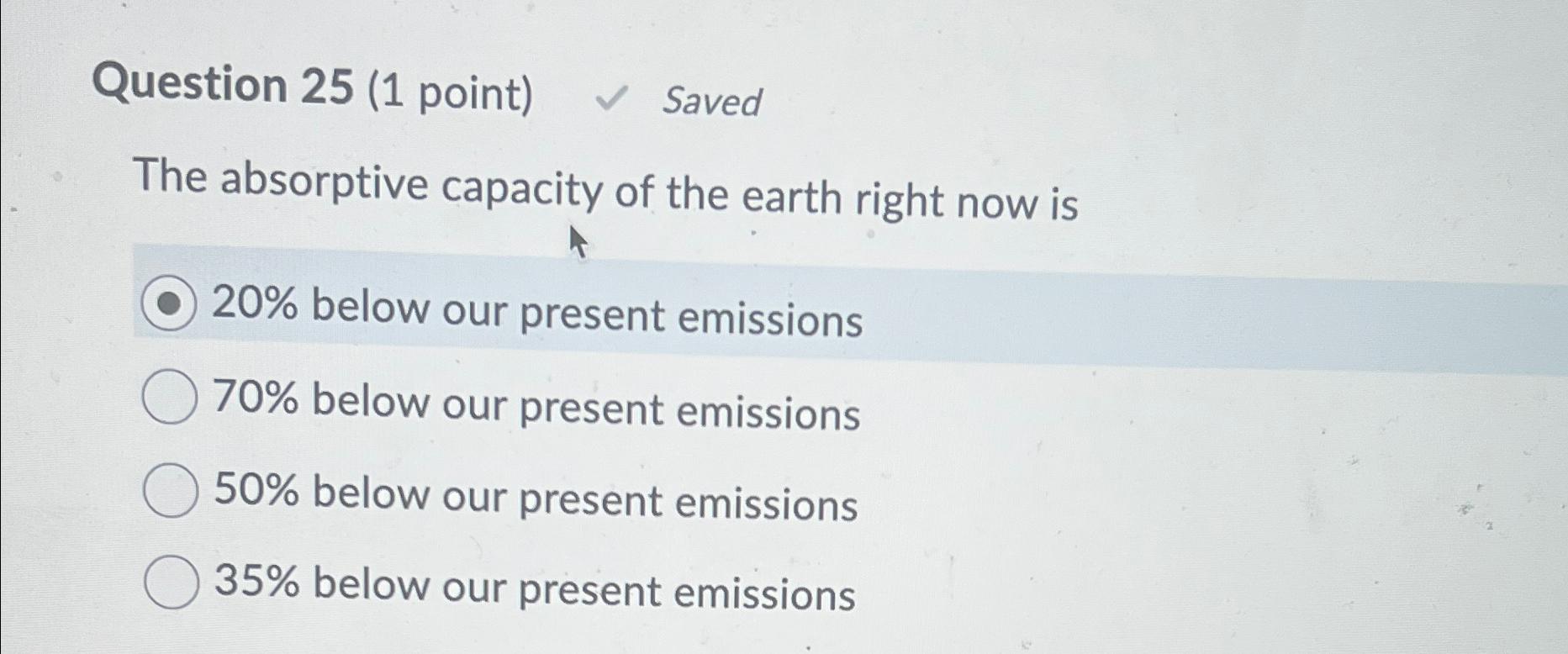 Solved Question 25 (1 ﻿point) ﻿SavedThe absorptive capacity | Chegg.com
