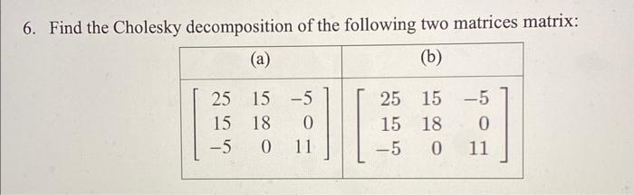 Solved 6 Find The Cholesky Decomposition Of The Following