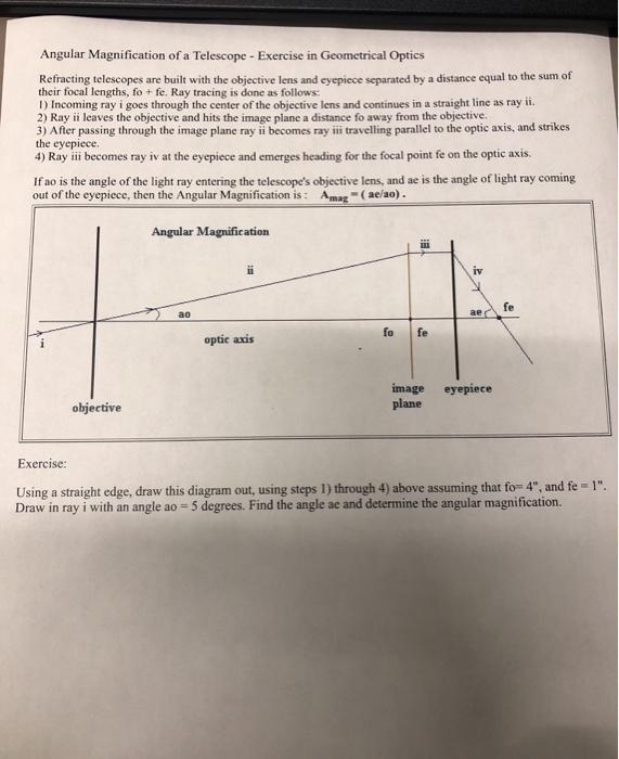 Solved Angular Magnification of a Telescope - Exercise in | Chegg.com