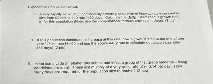 Solved Exponential Population Growth 7. A very rapidly | Chegg.com
