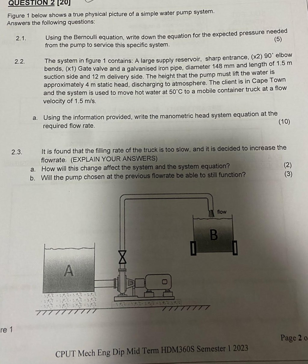 Solved using the bernoulli equation, write down the expected | Chegg.com
