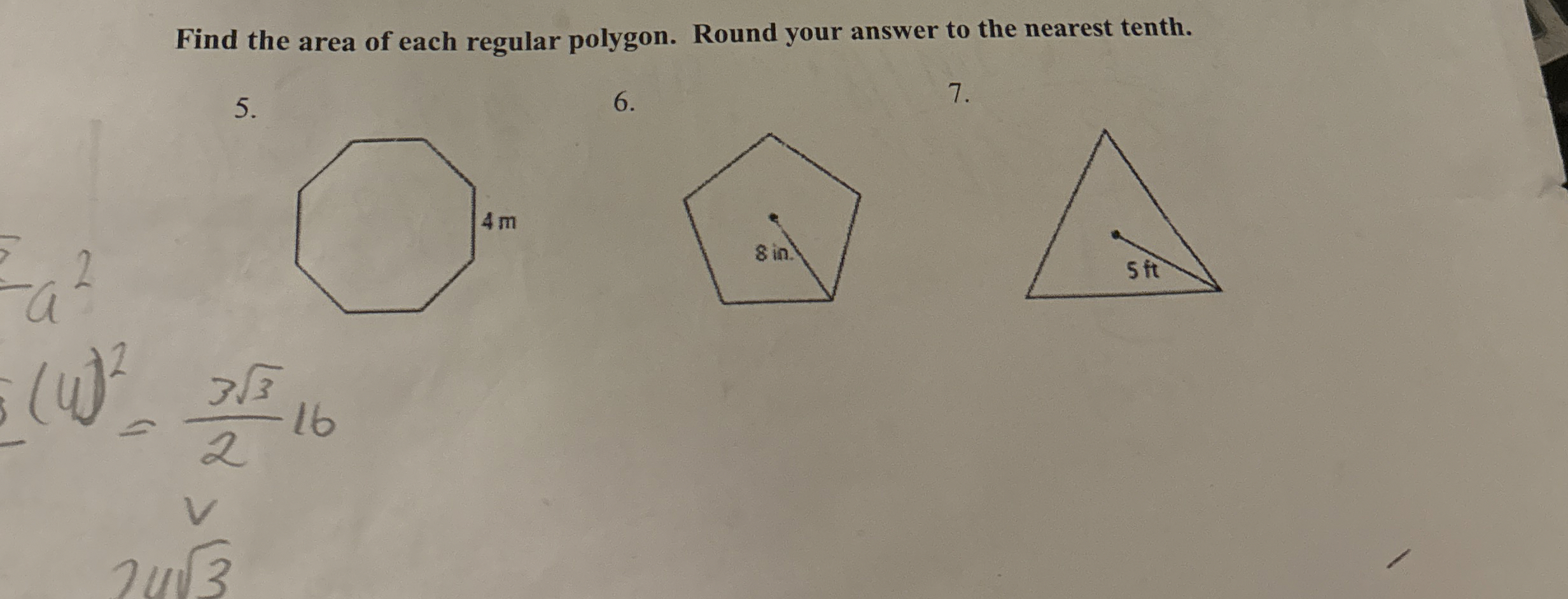 Solved Find the area of each regular polygon. Round your | Chegg.com