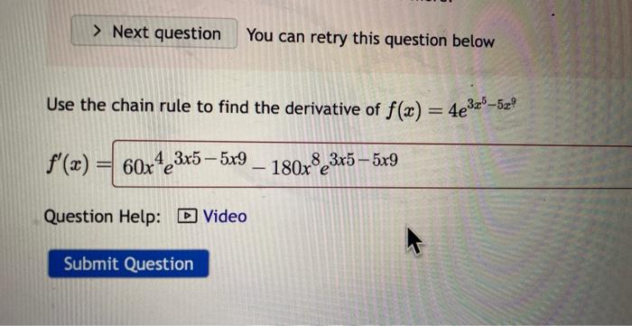 Solved You can retry this question below Use the chain rule | Chegg.com