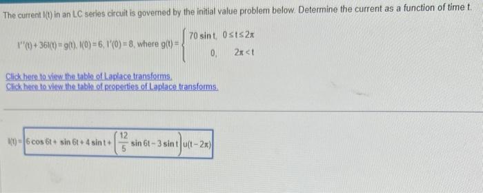 Solved The current I(t) in an LC series circuit is governed | Chegg.com