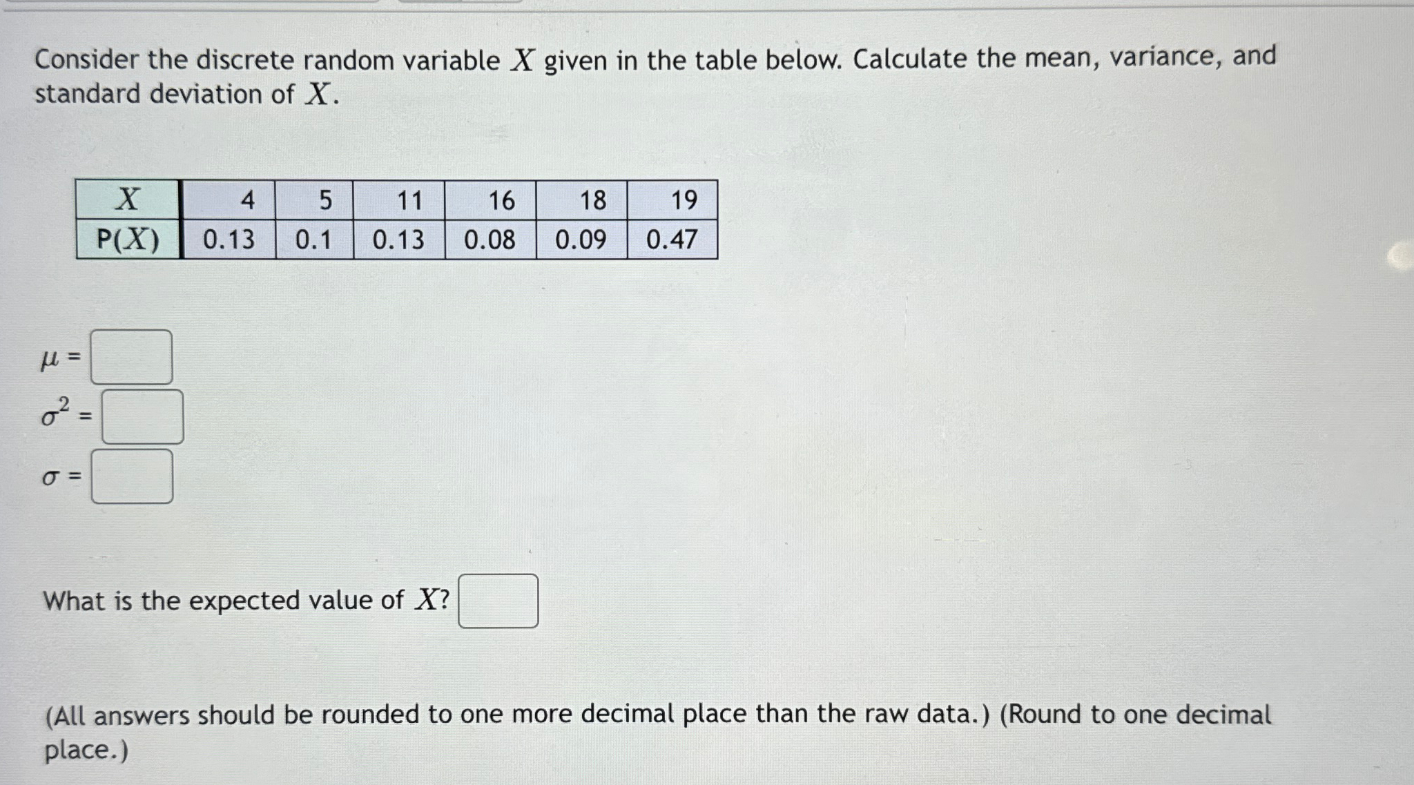 Solved Consider the discrete random variable x ﻿given in the | Chegg.com