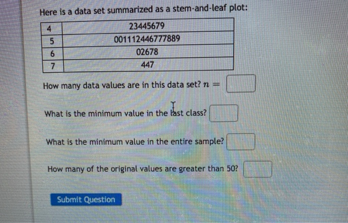 Solved Here is a data set summarized as a stem-and-leaf | Chegg.com