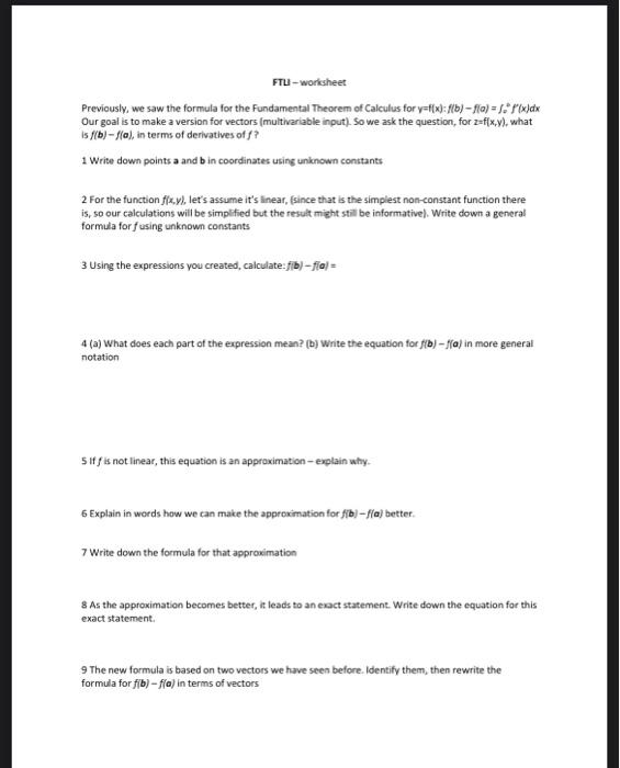 FTU-Worksheet Previously, we saw the formula for the | Chegg.com