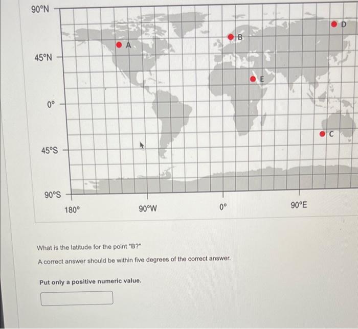 Solved 90°N 45°N 0° 45°S 90°S 180° # A 90°W 0° What is the | Chegg.com