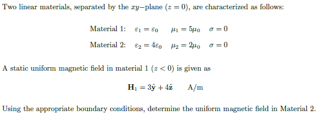 Solved Two linear materials, separated by the xy-plane | Chegg.com