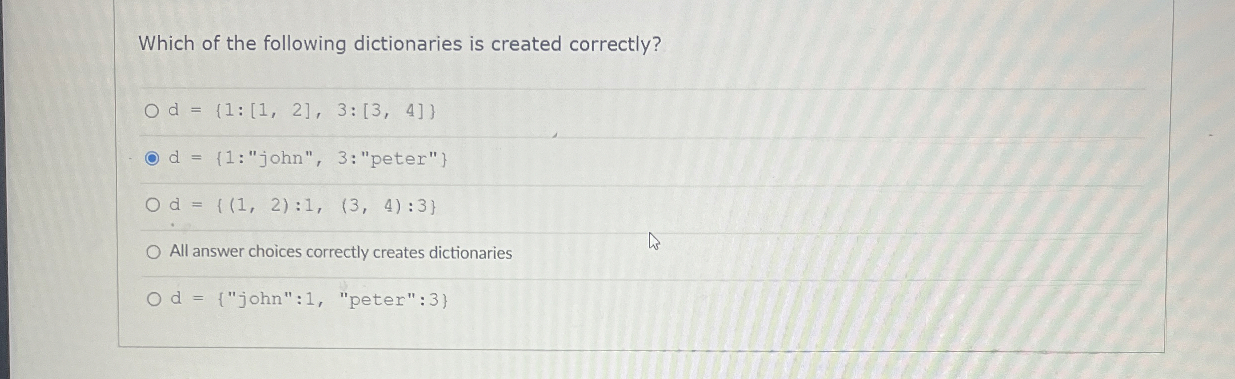 Solved Which of the following dictionaries is created | Chegg.com