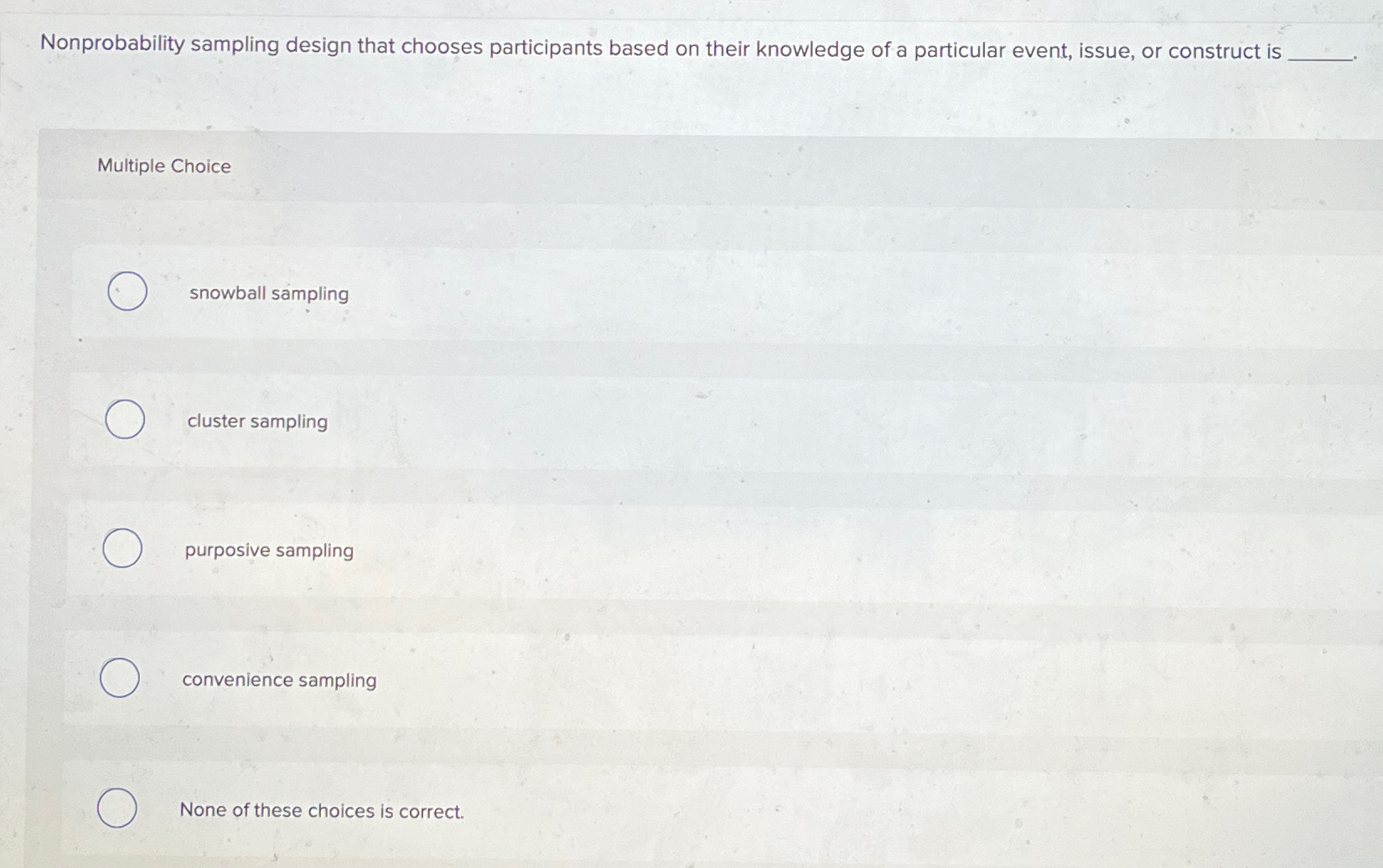 Solved Nonprobability sampling design that chooses | Chegg.com