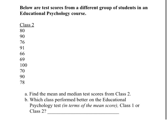 Solved Below are test scores from a different group of | Chegg.com