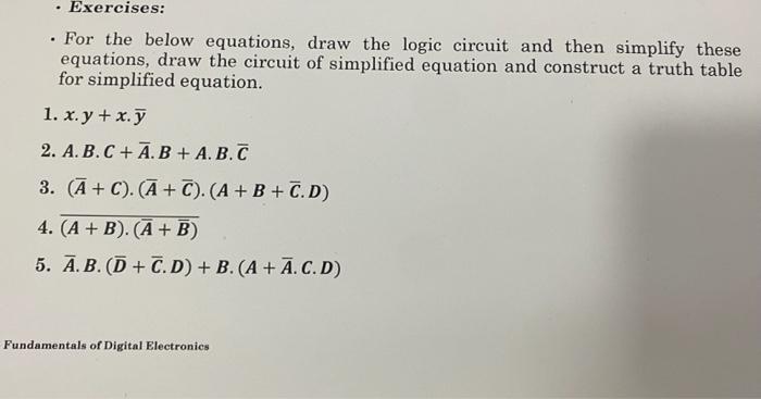 Solved . Exercises: • For the below equations, draw the | Chegg.com