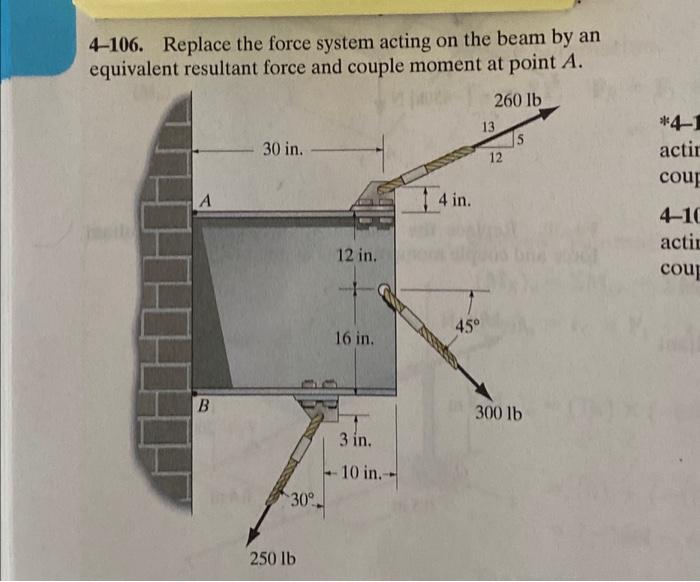 Solved replace the force system acting on a beam by an | Chegg.com