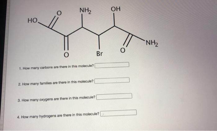 Solved O NH2 OH НО, NH2 O Br 1. How many carbons are there | Chegg.com