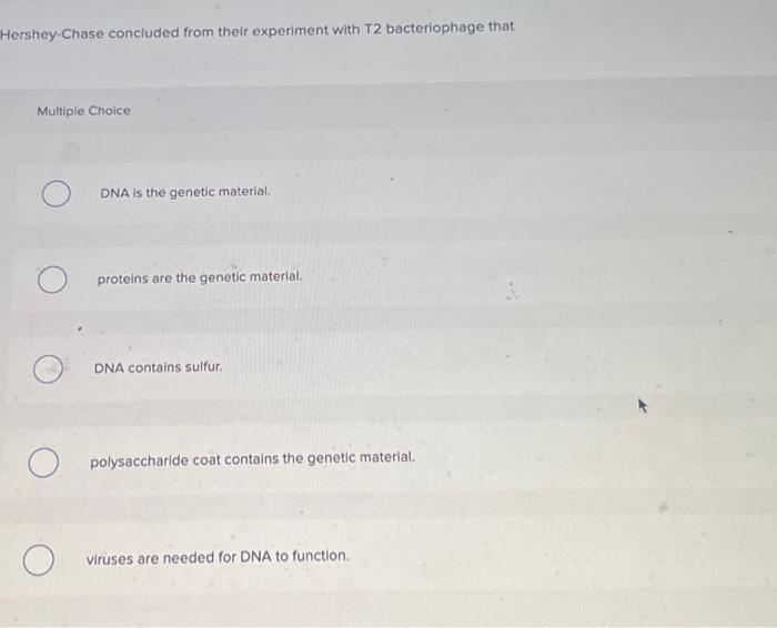 Solved Hershey-Chase concluded from their experiment with T2 | Chegg.com