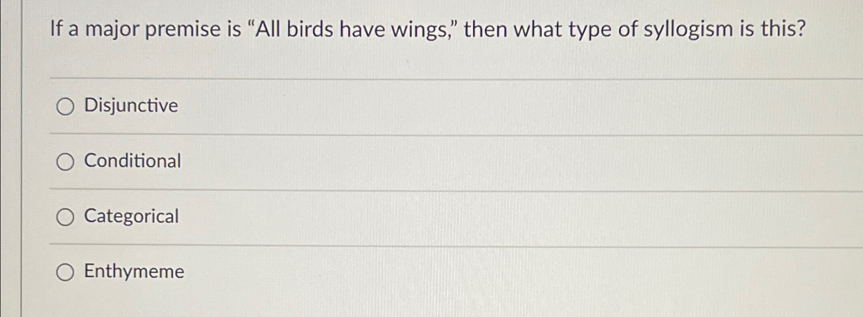 Solved If a major premise is "All birds have wings," then | Chegg.com