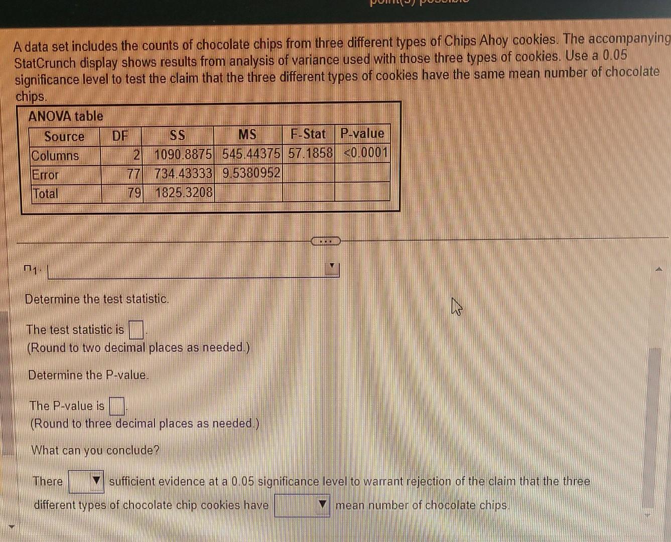 Solved A data set includes the counts of chocolate chips | Chegg.com
