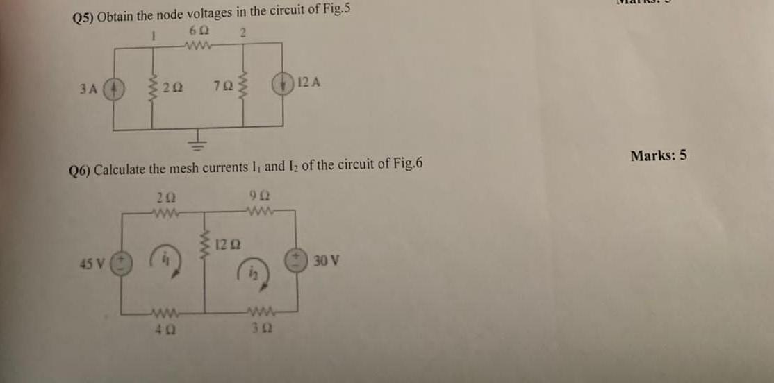 Solved Q5) Obtain the node voltages in the circuit of Fig.5 | Chegg.com