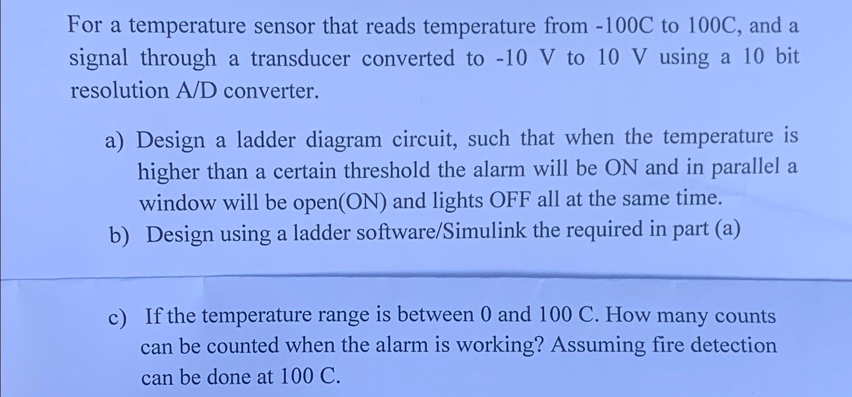 Solved For a temperature sensor that reads temperature from | Chegg.com