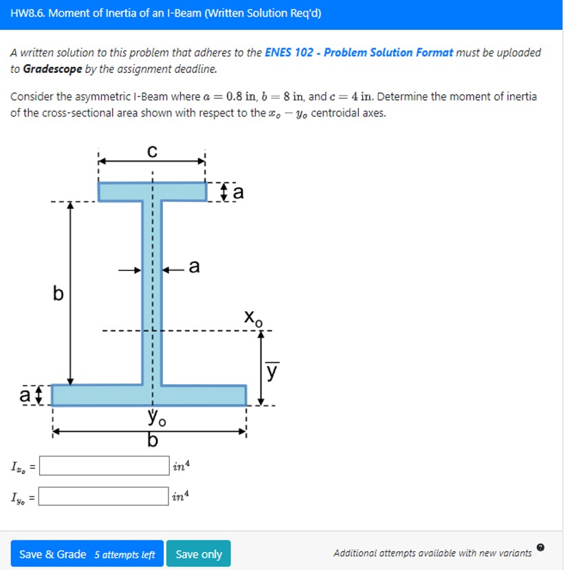 Solved HW8.6. ﻿Moment of Inertia of an I-Beam (Written | Chegg.com