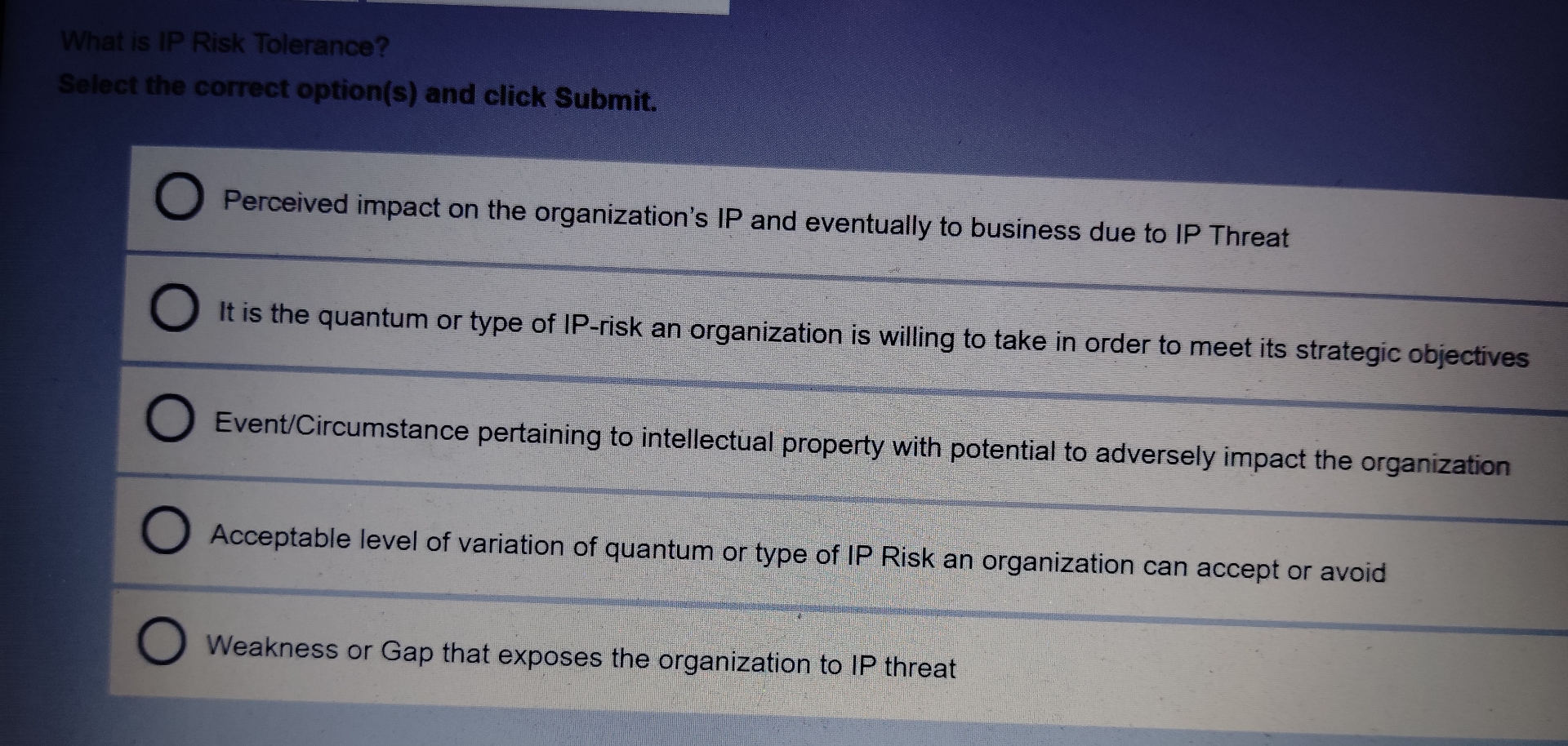 Solved What is IP Risk Tolerance?Select the correct | Chegg.com