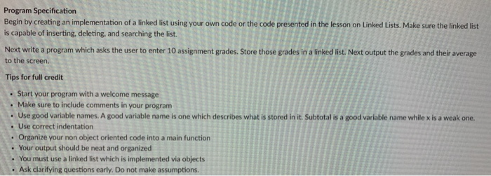 Solved Program Specification Begin by creating an | Chegg.com