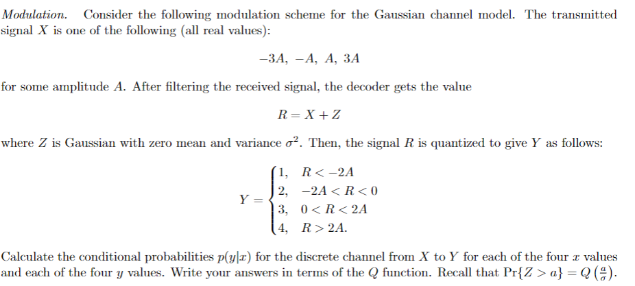 Solved Modulation. Consider the following modulation scheme | Chegg.com
