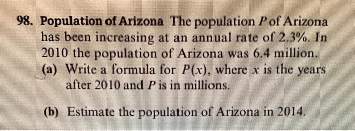 Solved 98. Population of Arizona The population Pof Arizona | Chegg.com