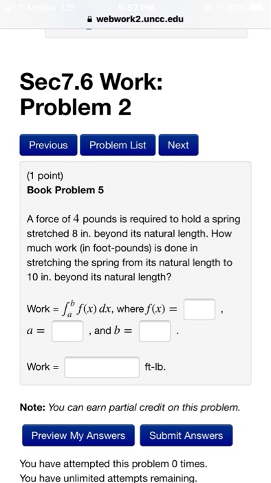 Solved webwork2.uncc.edu Sec7.6 Work: Problem 2 Previous | Chegg.com