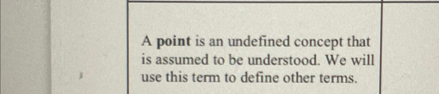 Solved A point is an undefined concept that is assumed to be | Chegg.com