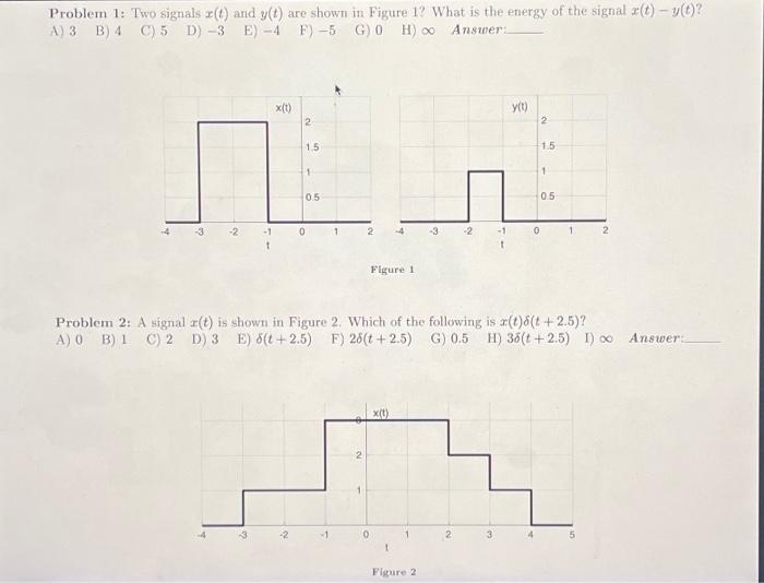 Solved Problem 1: Two signals x(t) and y(t) are shown in | Chegg.com