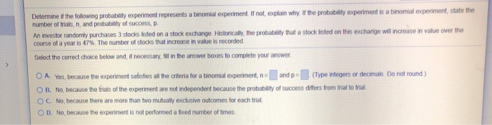 Solved Determine if the following probability experiment | Chegg.com