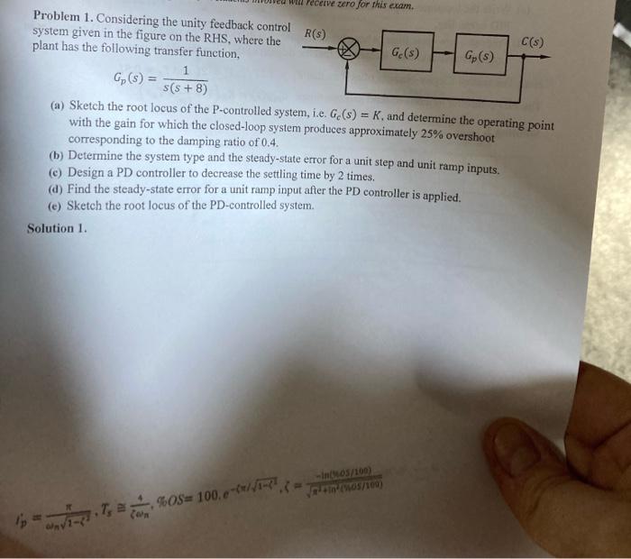 Solved Problem 1 Considering The Unity Feedback Control 