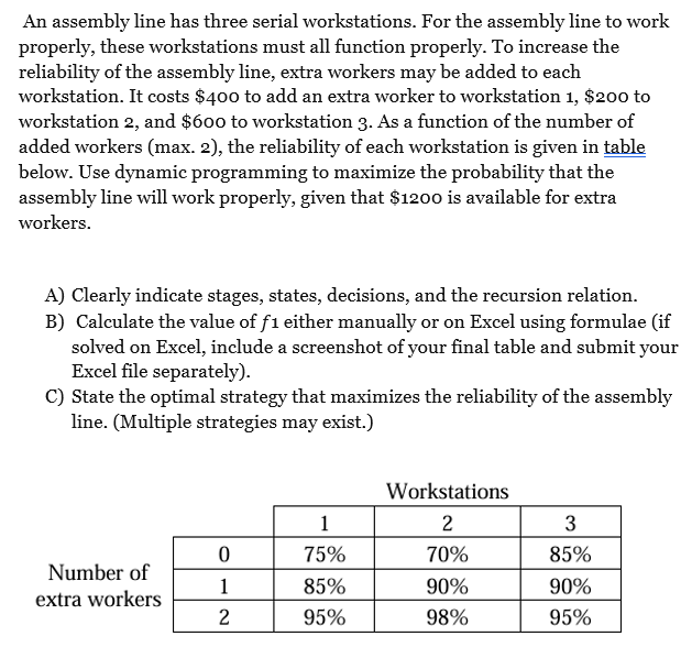 Solved An assembly line has three serial workstations. For | Chegg.com