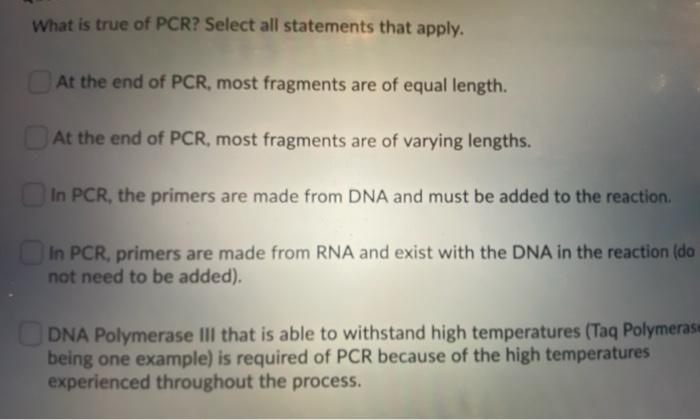 Solved What is true of PCR? Select all statements that | Chegg.com