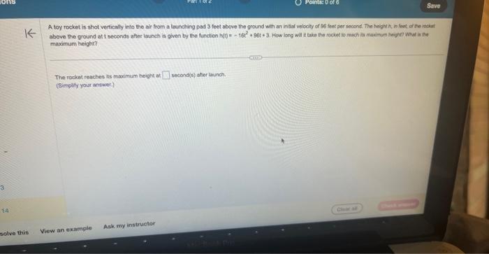 Solved A toy recket is shot vertically into the air from a | Chegg.com