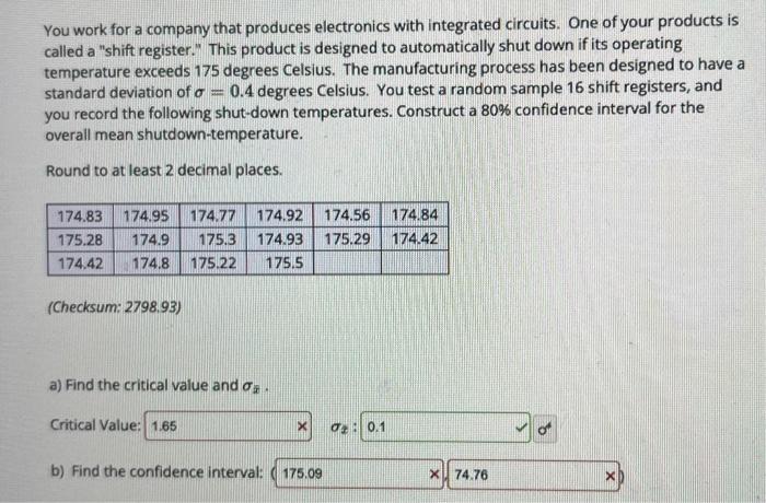 Solved You work for a company that produces electronics with | Chegg.com