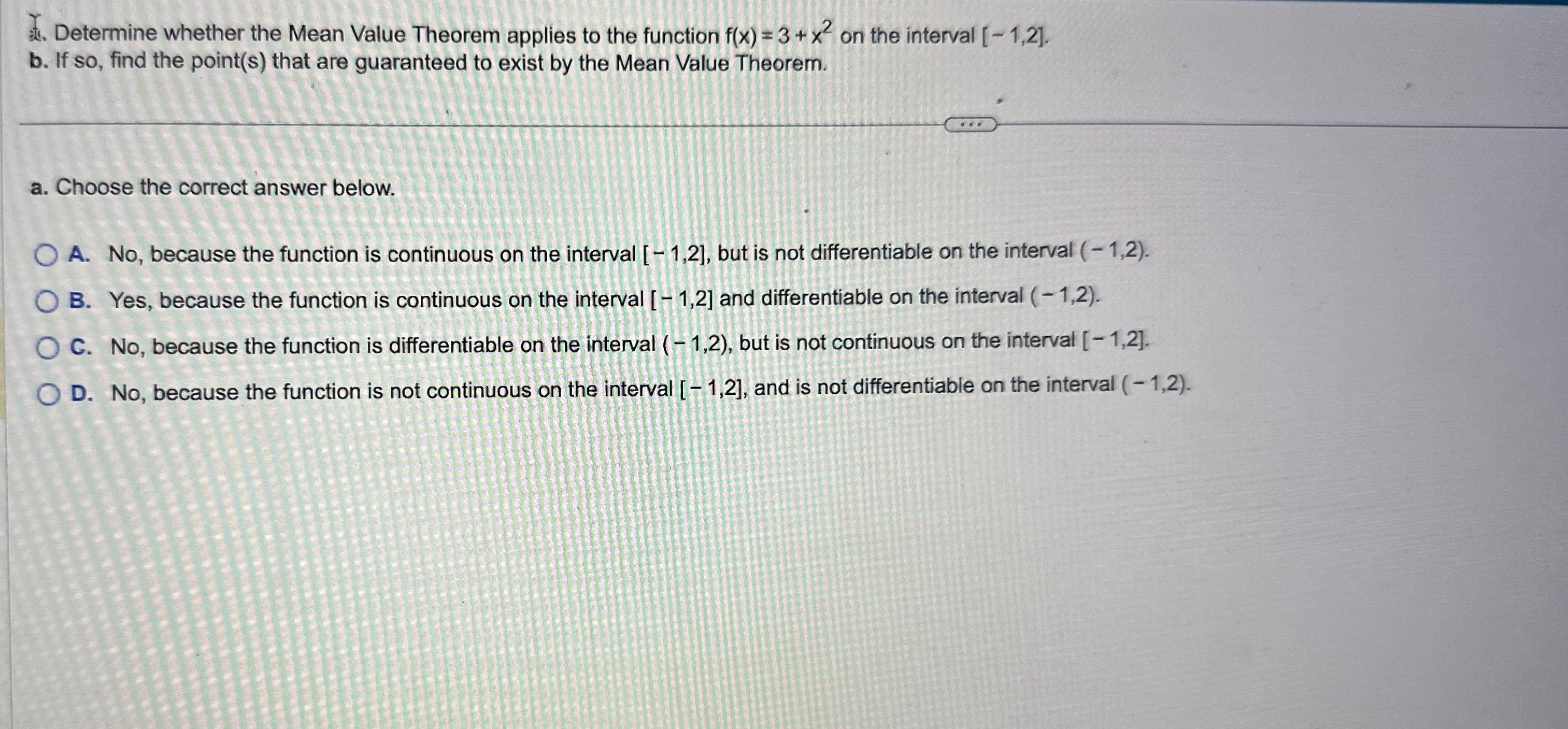 Solved Determine whether the Mean Value Theorem applies to | Chegg.com