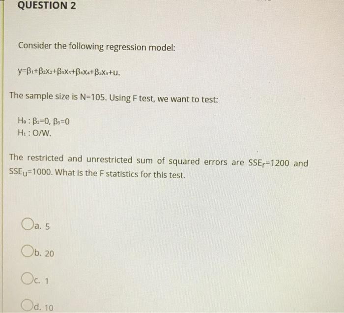 Solved Consider the following regression model: | Chegg.com