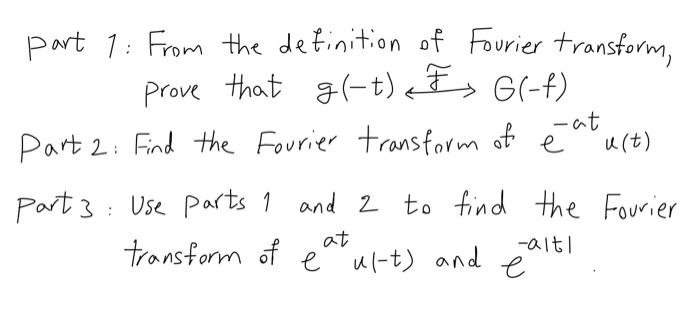 Solved part 1: From the definition of Fourier transform, | Chegg.com