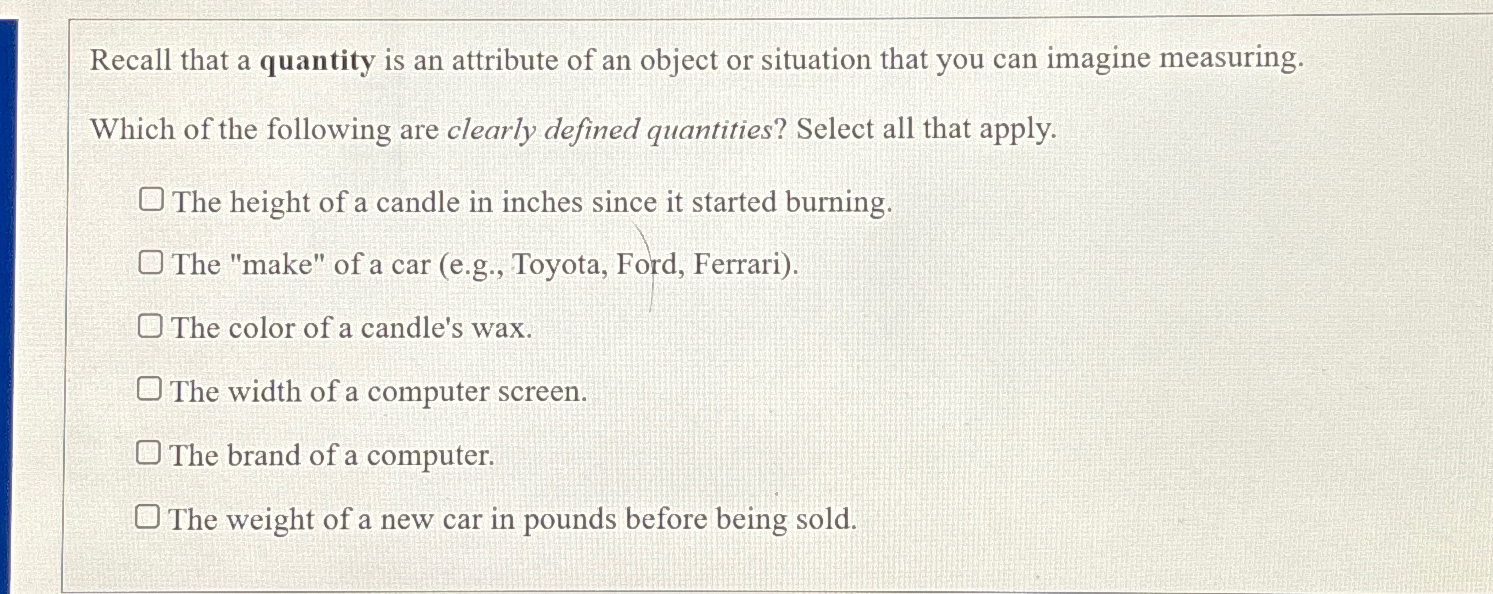 Solved Recall that a quantity is an attribute of an object | Chegg.com